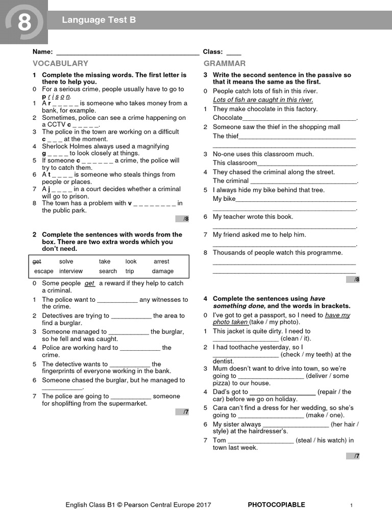 ECB1 Tests Language Test 8B | PDF | Detective