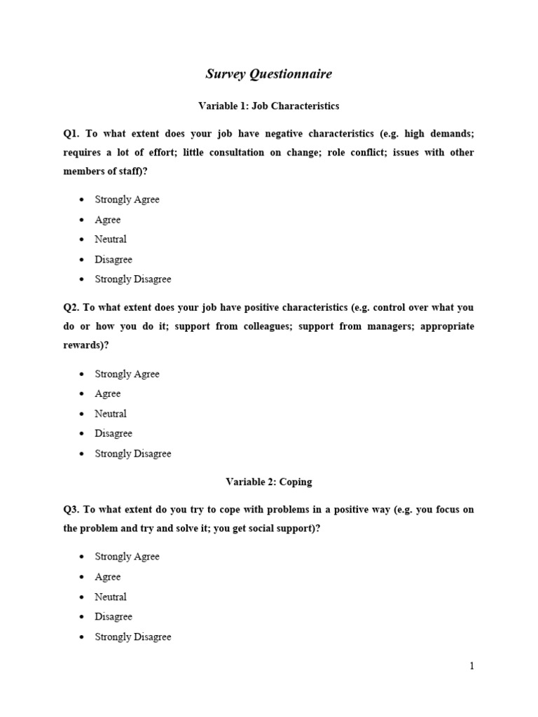 Survey Questionnaire | Download Free PDF | Job Satisfaction | Well Being