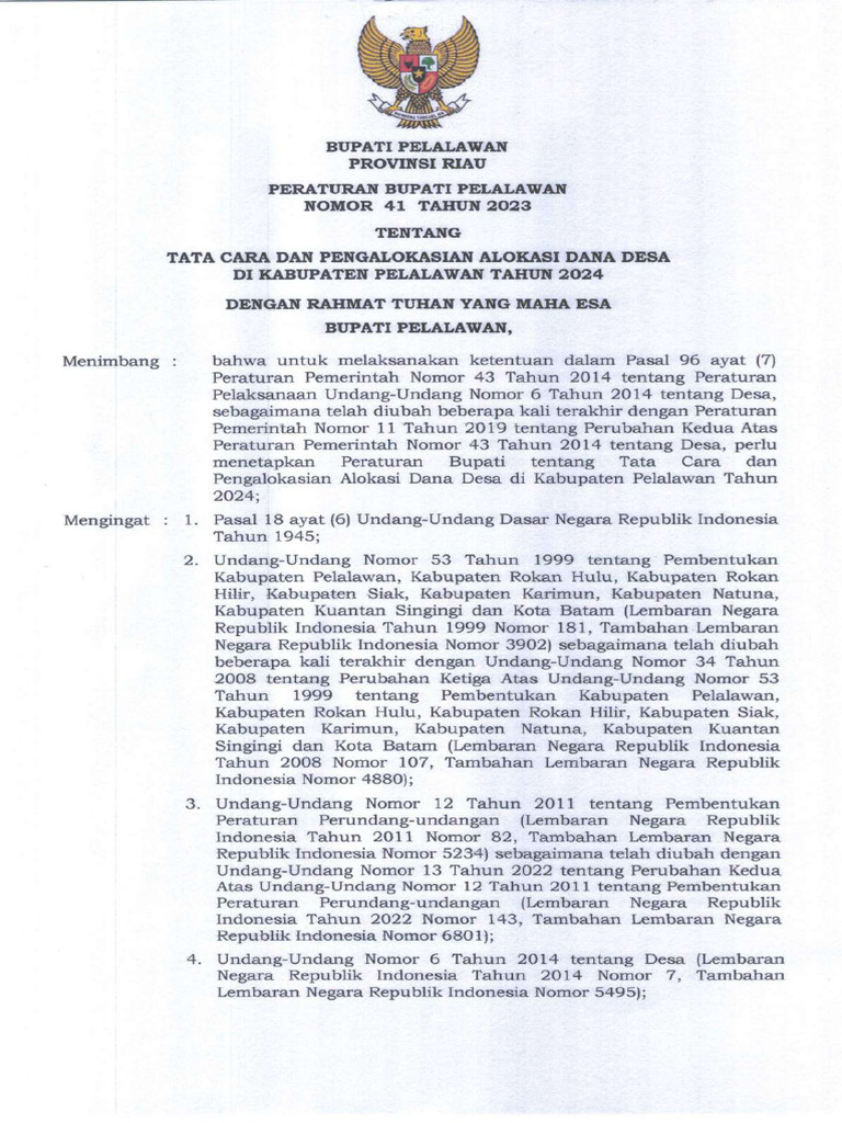 Perbup Pelalawan Nomor 41 Tahun 2023 Tentang Tata Cara Dan Pengalokasian Add Di Kab - Pelalawan ...