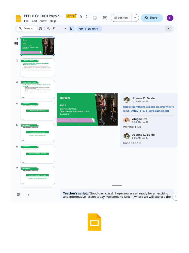 PEH 11 Q1 0101 Physical Activity and Aerobics Exercise PS - PPTX - Google Slides | PDF ...