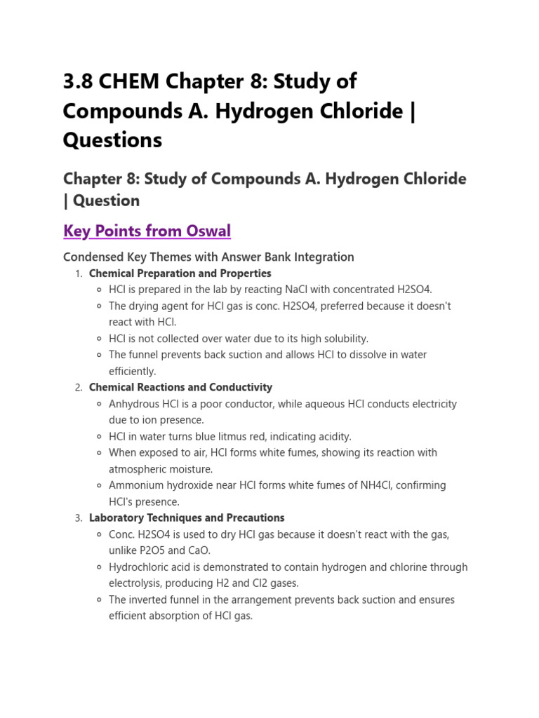 1.8 CHEM FINAL Chapter 8 HCL | PDF | Hydrochloric Acid | Chlorine