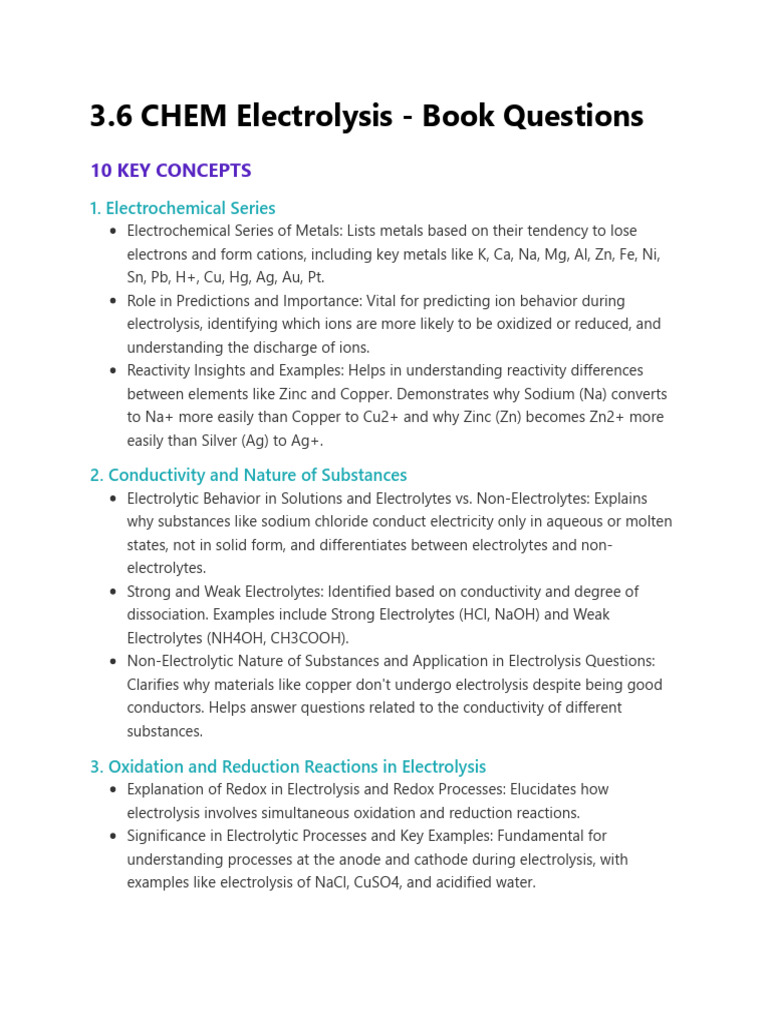 Electrolysis Concepts and Applications | PDF | Electrolyte | Ion
