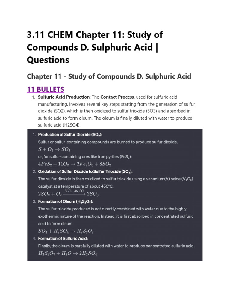 1.11 CHEM FINAL Chapter 11 Sulfuric Acid | PDF | Sulfuric Acid | Acid