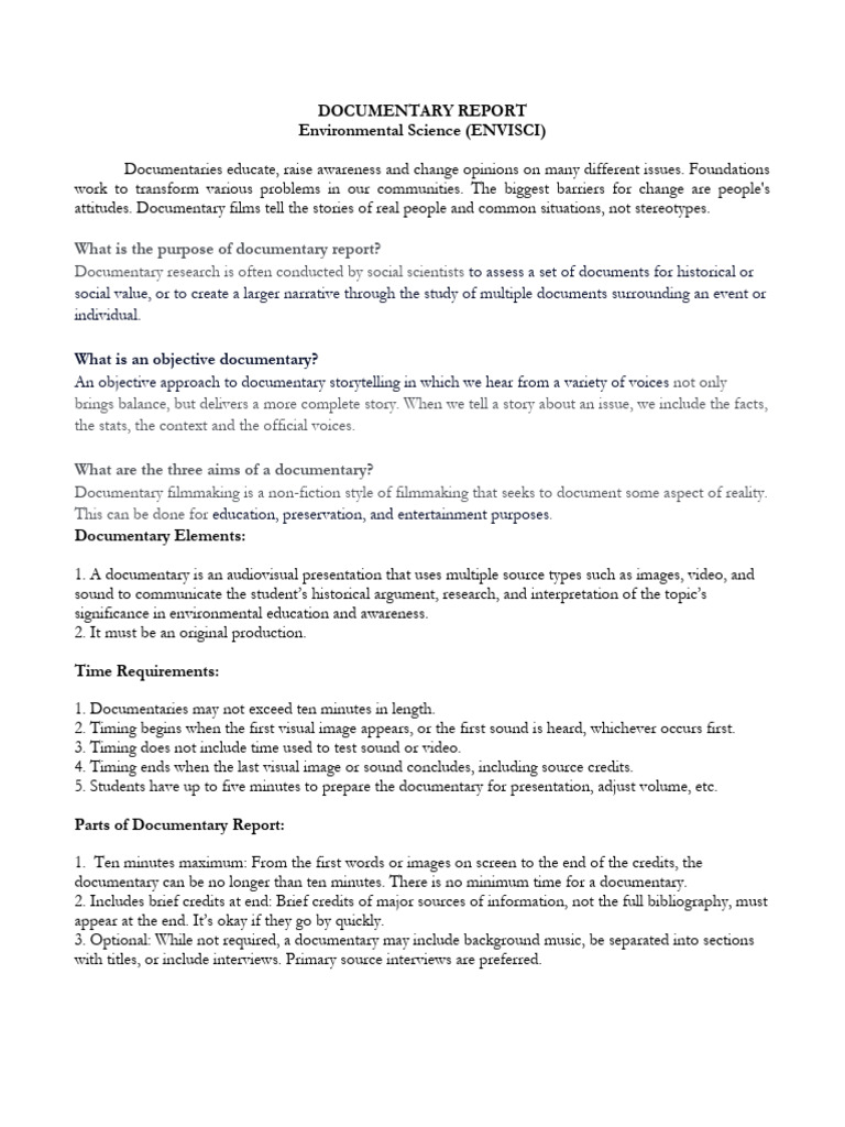 Documentary Report Project in ENVISCI Optional (1) | PDF | Documentary ...