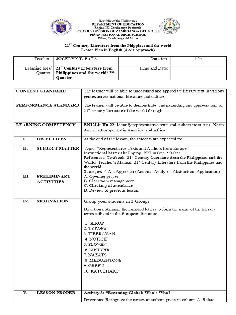 21st Century Literature Lesson Plan | PDF | Paradise Lost
