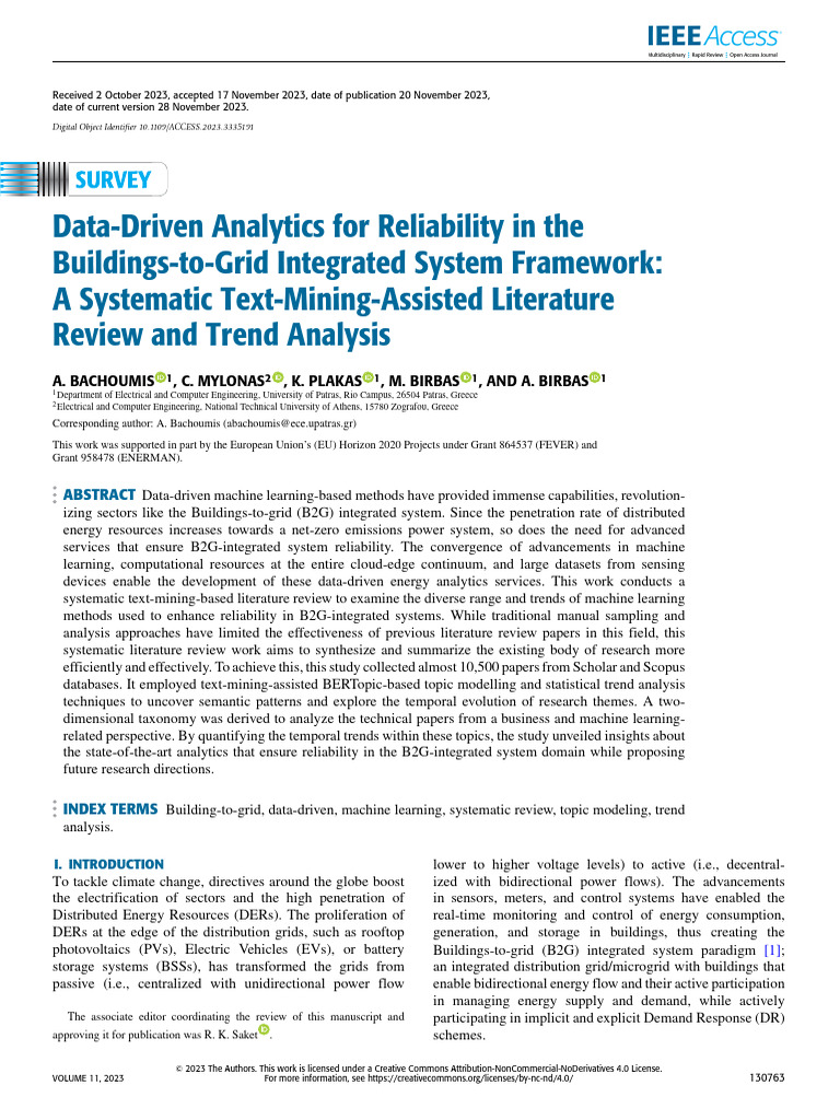 Data-Driven Analytics For Reliability in The Buildings-To-Grid Integrated System Framework A ...