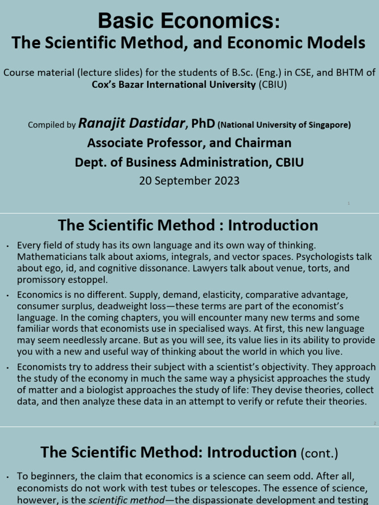 Reading Material (Sum'23) - Scientific Method & Economic Models - Basic ...