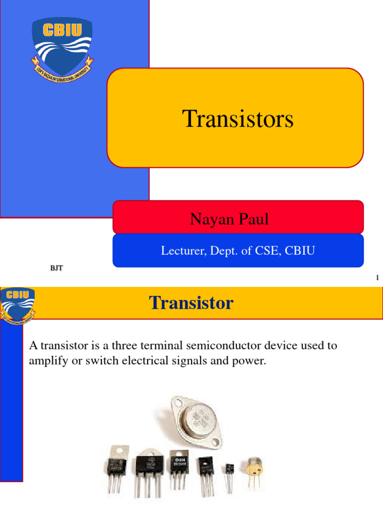 Transistors ppt1 | PDF | Bipolar Junction Transistor | Field Effect Transistor