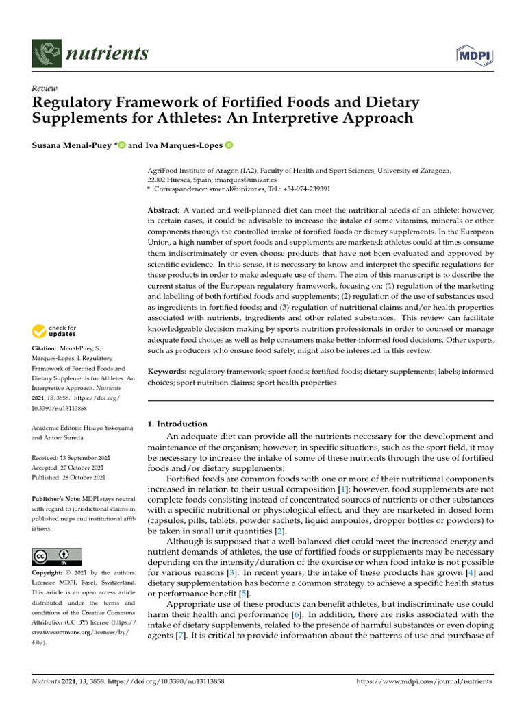 Regulatory Framework of Fortified Foods and Dietary Supplements For ...