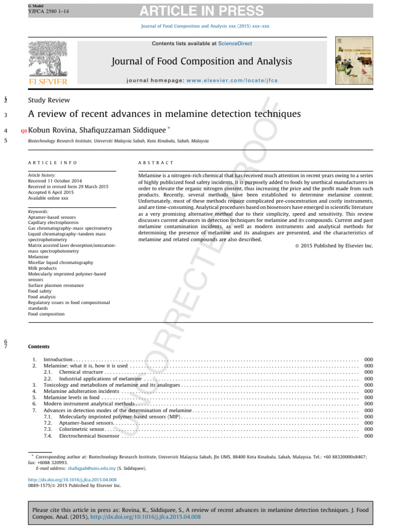 Rovina A Review of Recent Advances in Melamine Detection Techniques ...