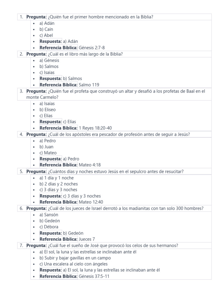 Preguntas Biblicas y Respuestas | Descargar gratis PDF | Juan el ... Preguntas Biblicas y Respuestas | Descargar gratis PDF | Juan el ...