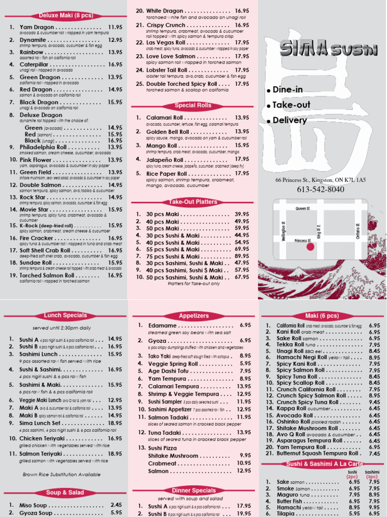 Sima Sushi Take Out | PDF | Sushi | Food And Drink Preparation