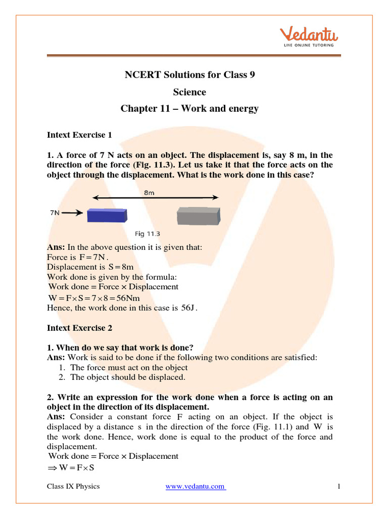 Class 9 Physics: Work, Energy, and Power | PDF | Kinetic Energy | Force