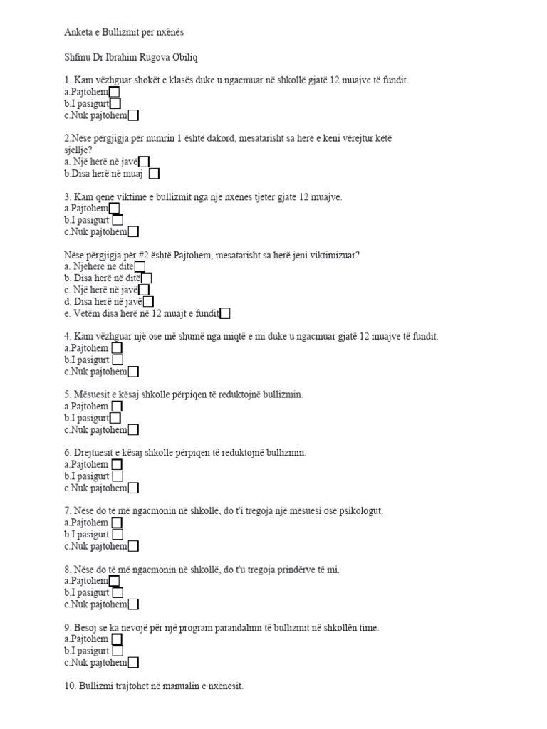 Anketa e Bullizmit Per Nxenes (8) 2 | PDF