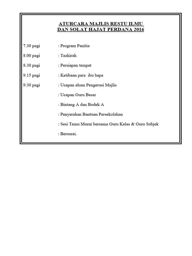Aturcara Majlis Restu Ilmu 2016 | PDF