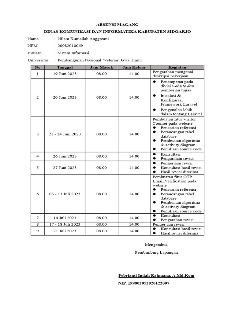 Absensi Magang Fix | PDF
