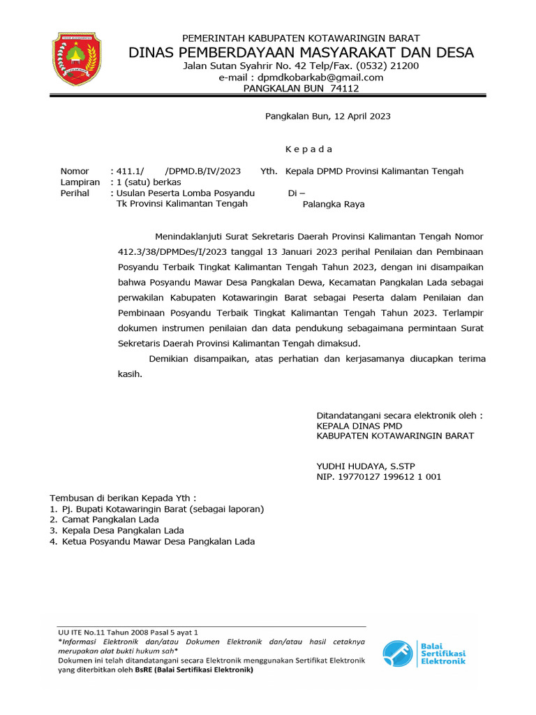 Surat Ke Prov Peserta Lomba Prov | PDF