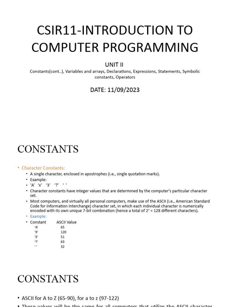 Csir11-Introduction To Computer Programming: Unit Ii | Download Free PDF | Character Encoding ...