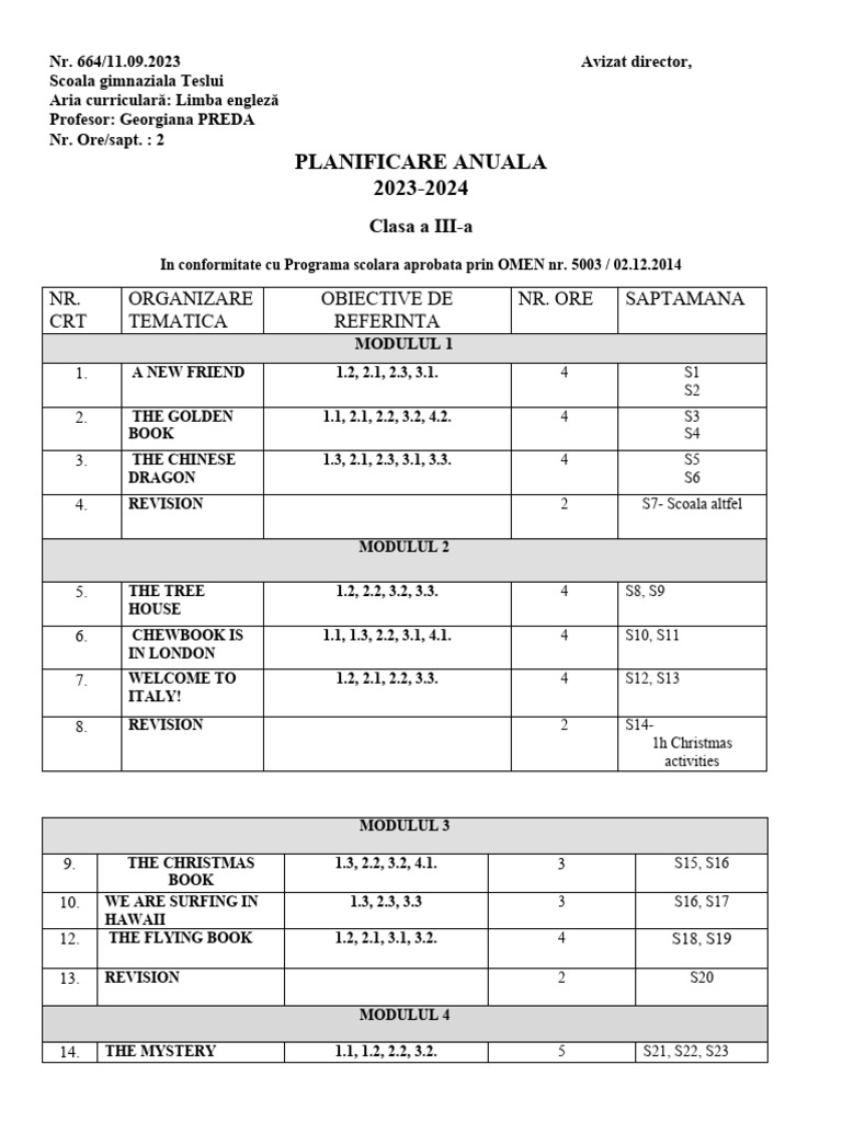 Planificare Anuala 3 Booklet | PDF