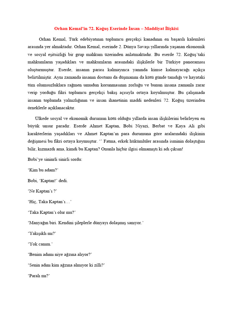 Orhan Kemal edebi makale | PDF