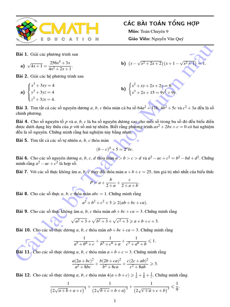 (L9D22) Cac Bai Toan Tong Hop | PDF