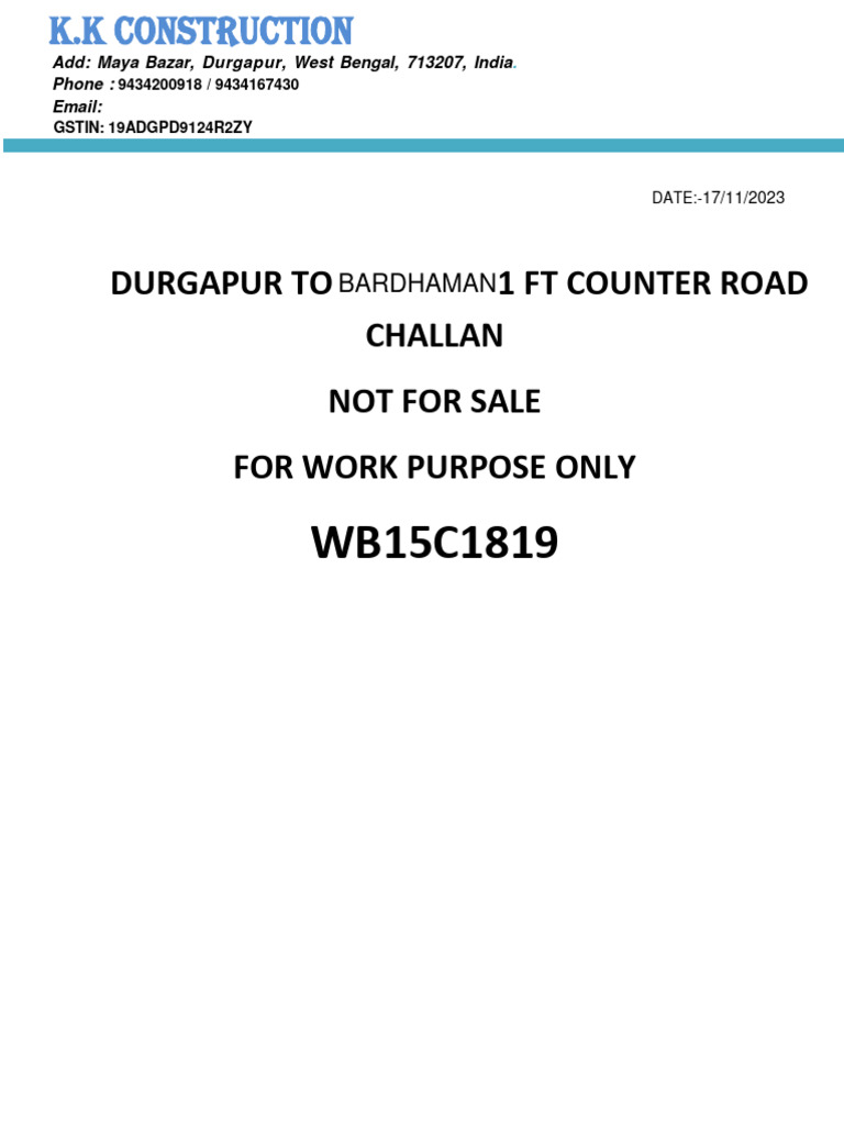 K K Construction Challan | PDF
