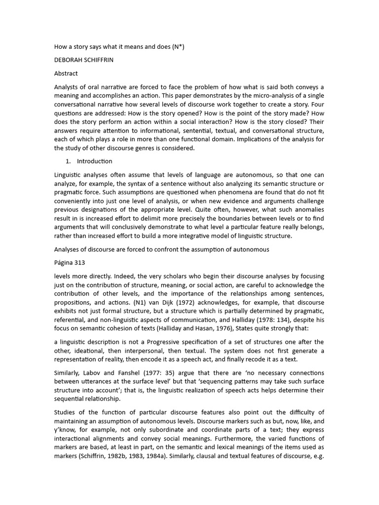 SCHIFFRIN, Deborah - How A Story Says What It Means and Does | PDF ...