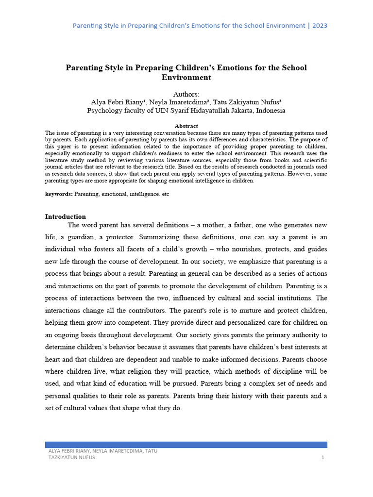 Parenting Style in Preparing Children Emotions For The School ...