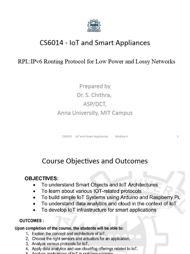 Cs6014 - Iot and Smart Appliances: Rpl:Ipv6 Routing Protocol For Low ...