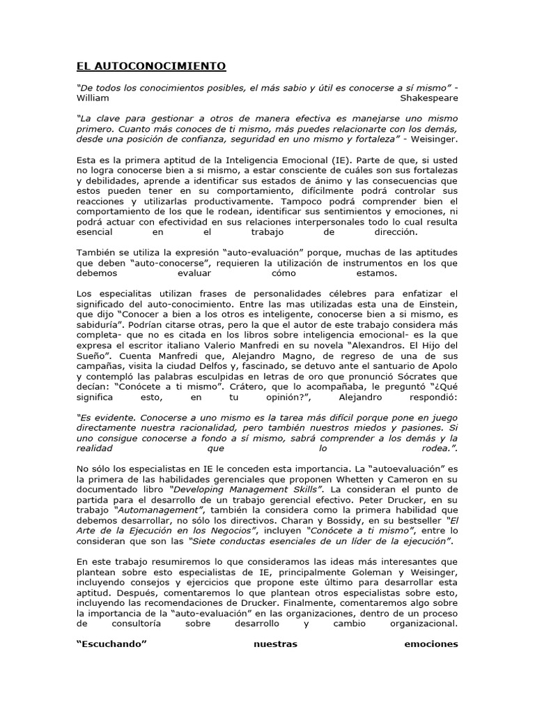 El Autoconocimiento | PDF | Las emociones | Inteligencia emocional