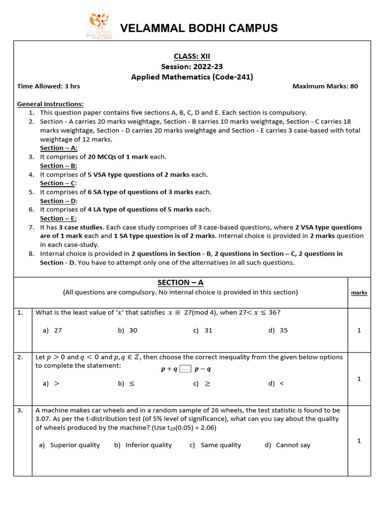 Applied Maths Sqp Pdf Science Statistics