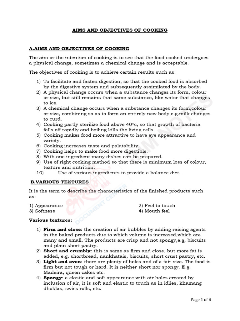 Unit 2.1 Aims and Objectives of Cooking | PDF | Cooking | Soup