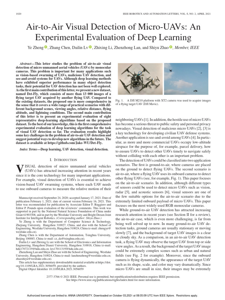 Air-to-Air Visual Detection of Micro-UAVs An Experimental Evaluation of Deep Learning | PDF ...