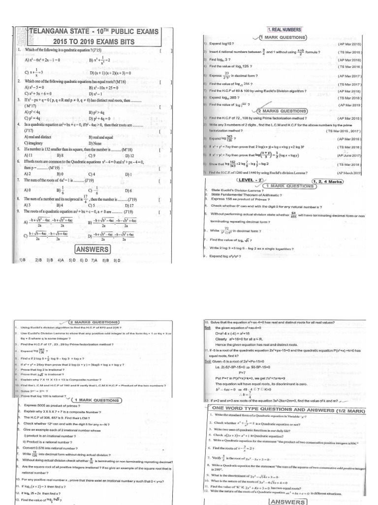 10th Mathematics Reference Book-Booklet | PDF