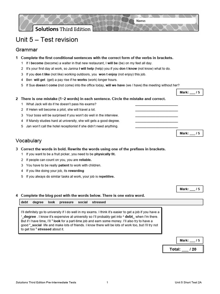 Unit 5 Grammar and Vocabulary Test | PDF | Syntax | Human Communication