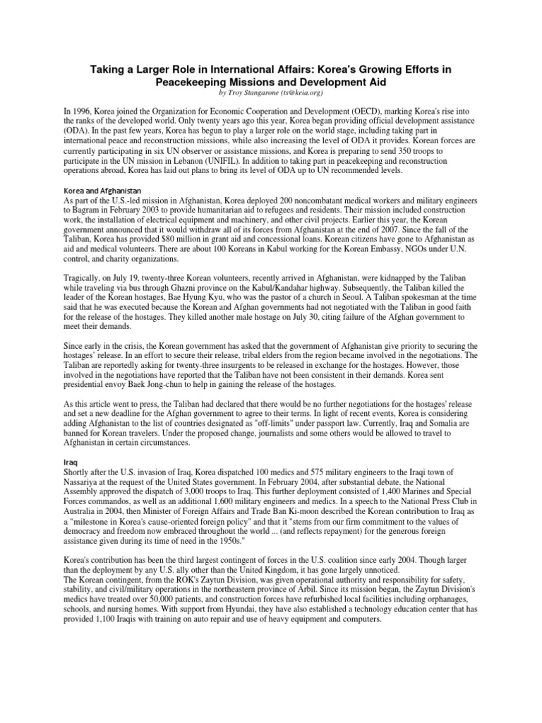 Taking A Larger Role in International Affairs: Korea's Growing Efforts ...