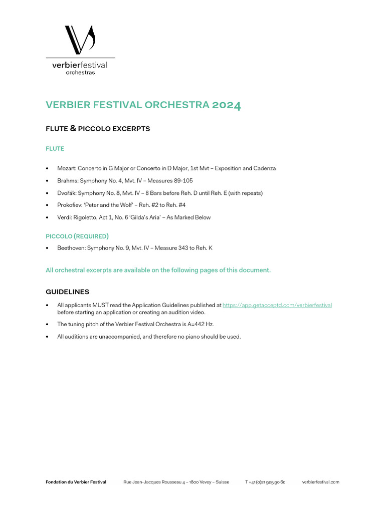 VFO Flute Piccolo Excerpts Verbier Festival Orchestra 2024 | PDF