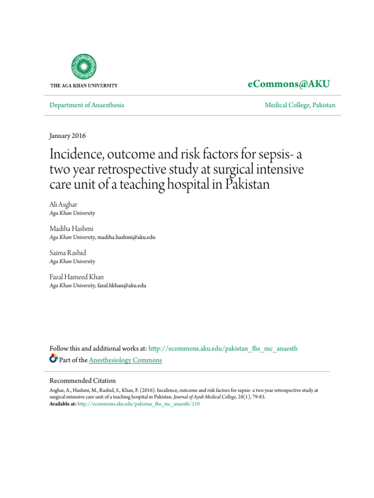 Incidence, Outcome and Risk Factors For Sepsis - A Two Year ...