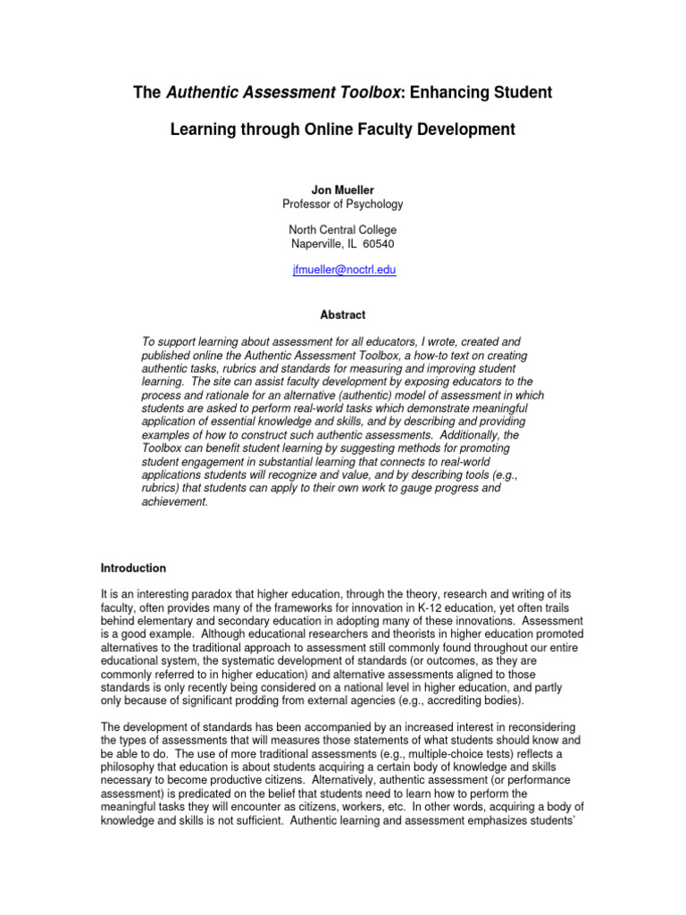 Authentic Assessment Toolbox Guide | PDF | Educational Assessment | Knowledge