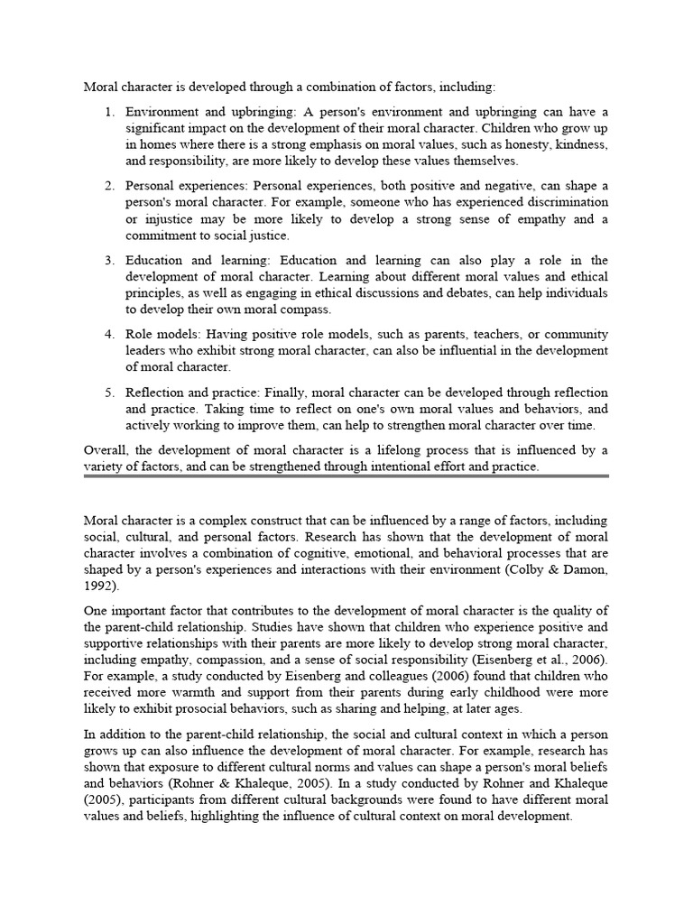 Moral Character Is Developed Through A Combination of Factors | PDF ...