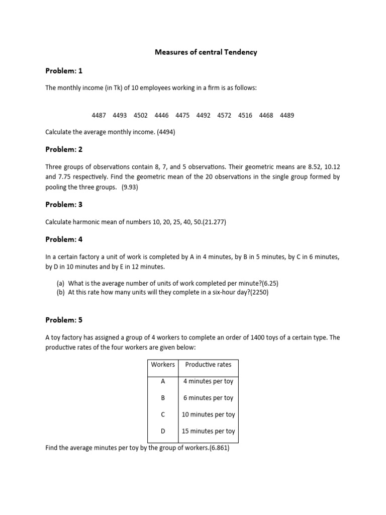 Problem Central Tendency | PDF