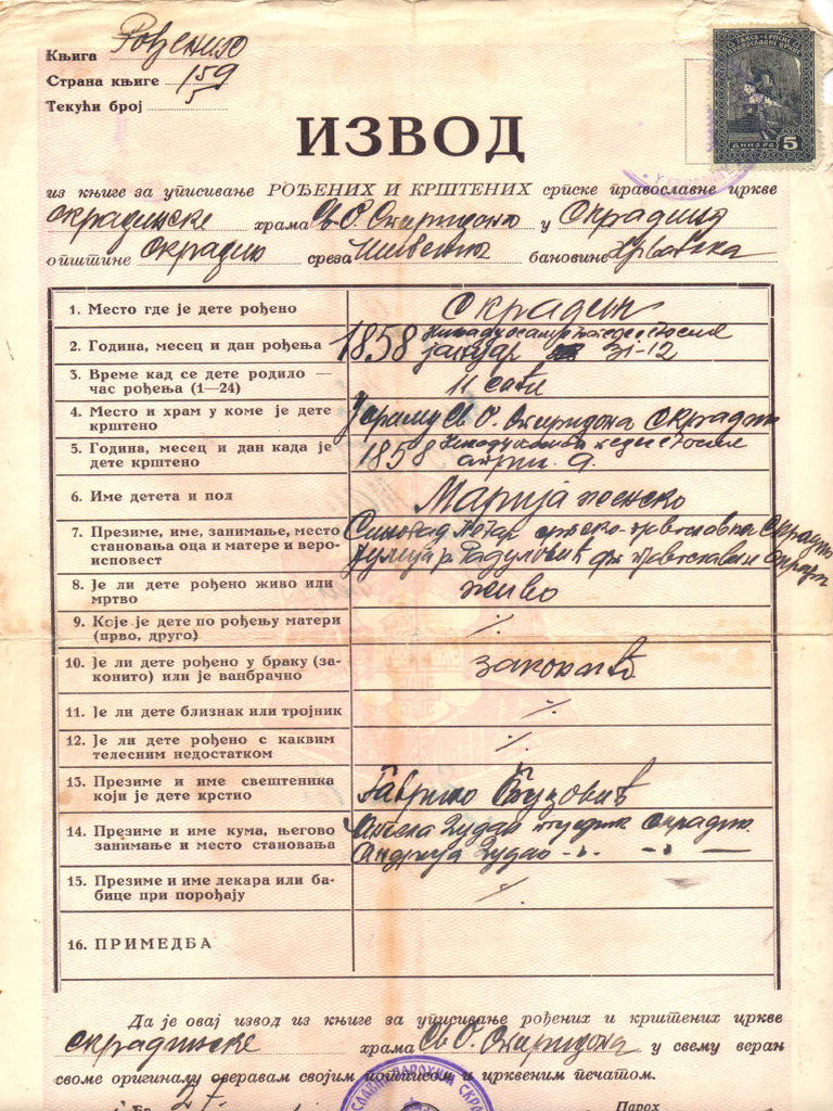 Izvod Iz Krstenice Marije Sinobad Majke Dusana | PDF