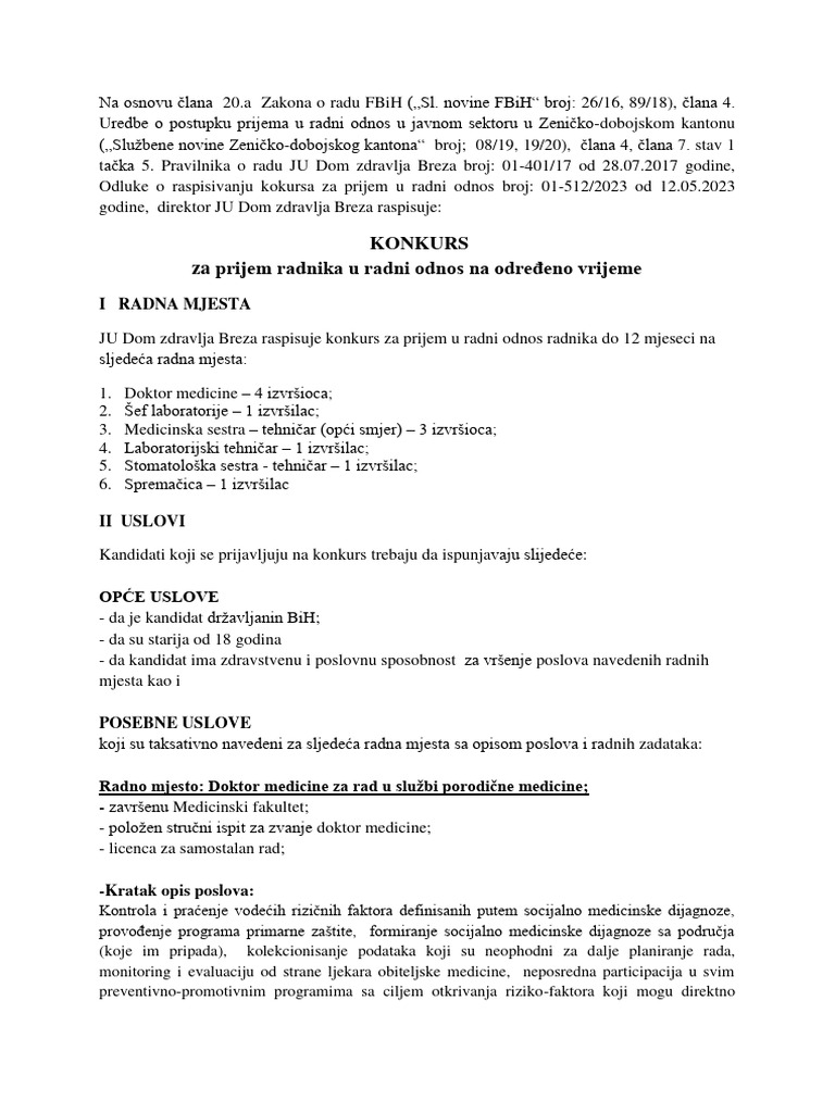 2 Konkurs Za Prijem U Radni Odnos | PDF