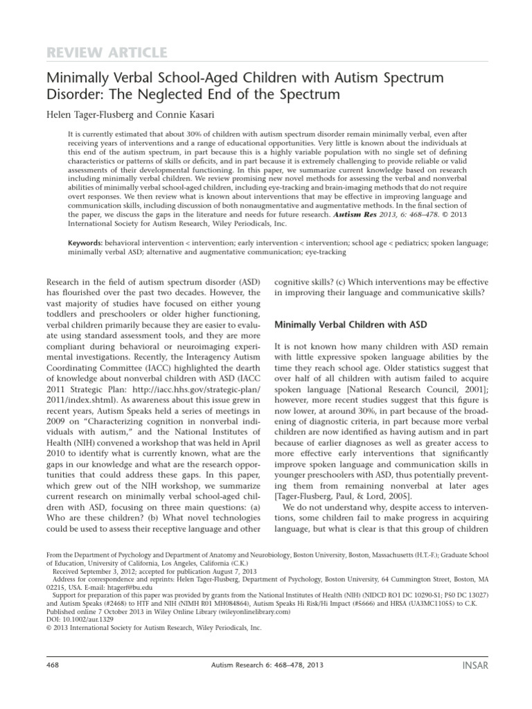 Understanding Minimally Verbal ASD | PDF | Autism Spectrum | Diseases And Disorders