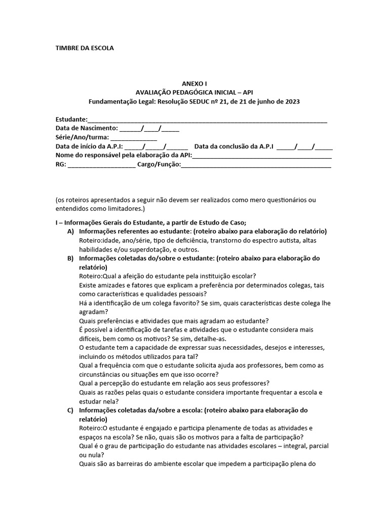 Api - Anexo I | PDF | Pedagogia