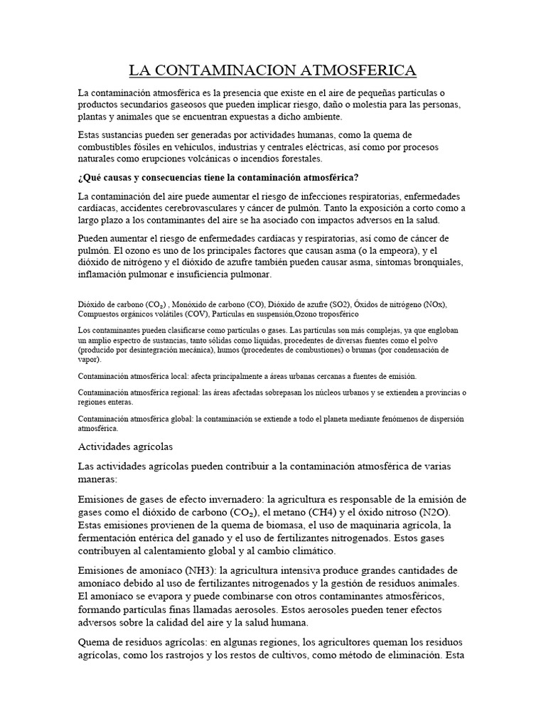 La Contaminacion Atmosferica | PDF | La contaminación del aire | Contaminación