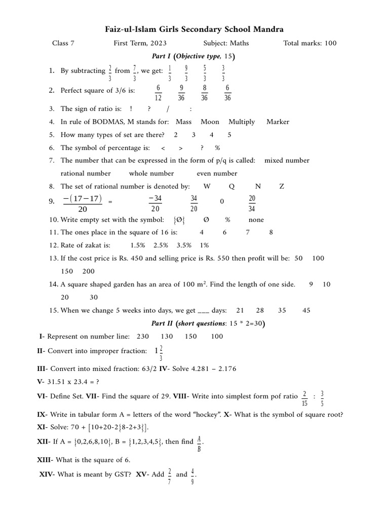 7 First Term MathPDF | PDF | Numbers | Elementary Mathematics