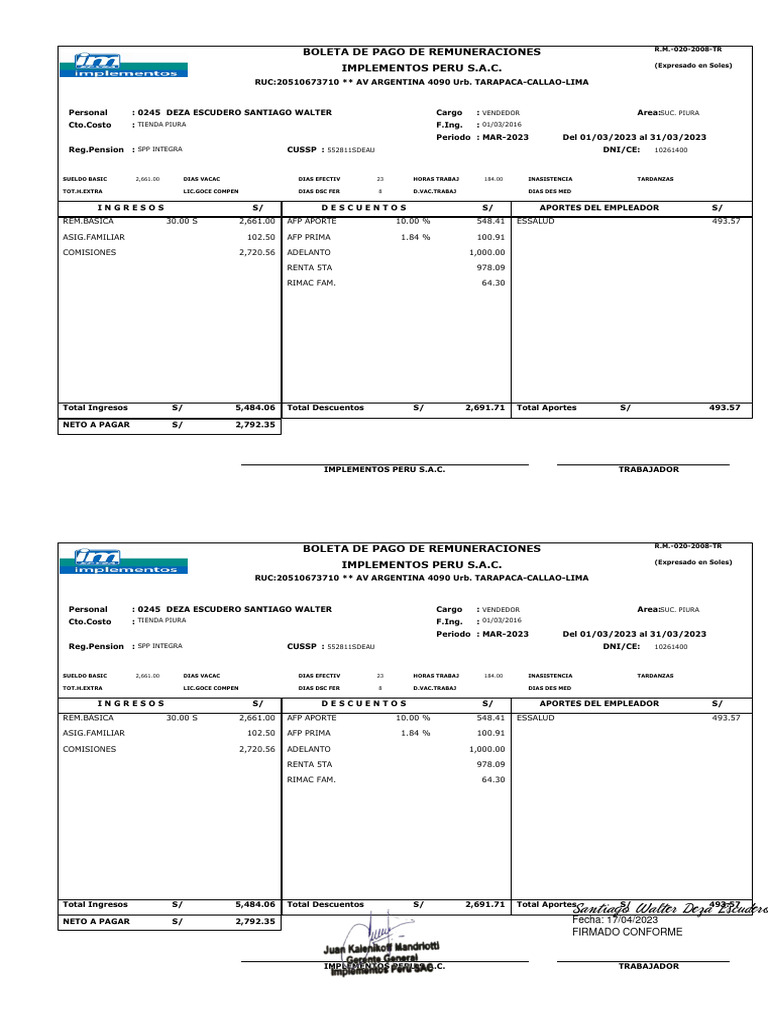 Boleta de Pago Santiago Deza | PDF | Servicios financieros | Economias
