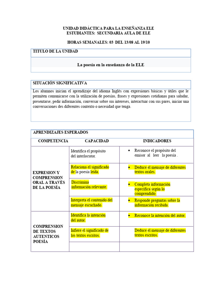 unidad didactica sobre enseñanza de la ELE | PDF | Evaluación | Léxico