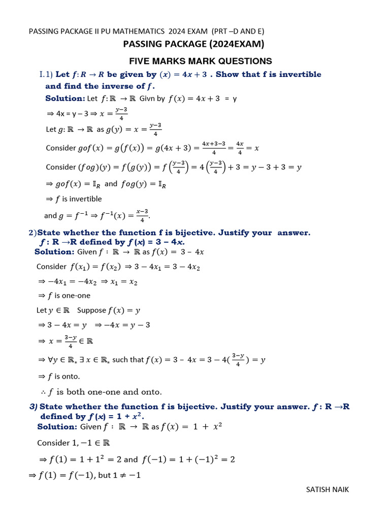 II PU PASSING Questions & Answers 2024 Annual Exam PART D & E | PDF | Equations | Function ...